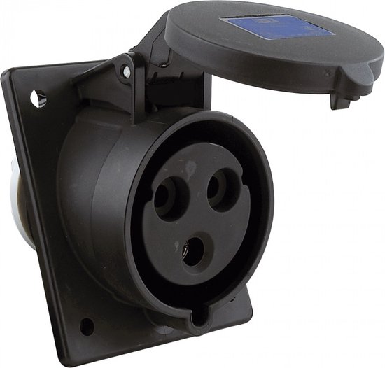 PCE CEE 32A 240V 3P Female flanged socket sloped black IP44 | bol