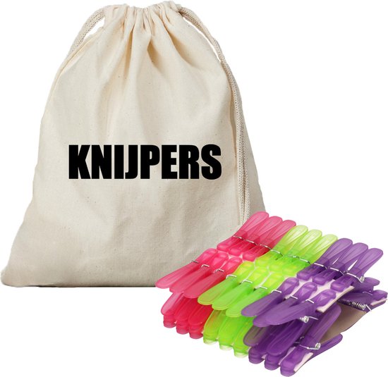 Canvas knijperzak/ opbergzakje knijpers wit/ offwhite met koord 25 x 30 ...