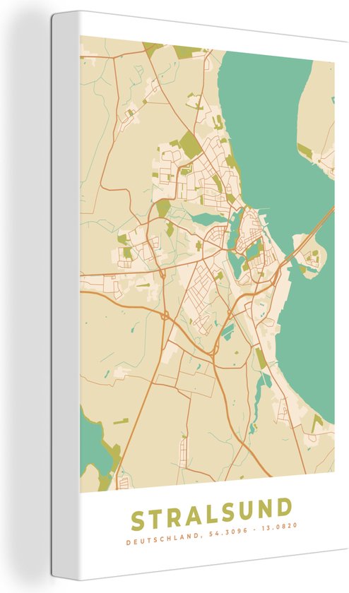Canvas Schilderij Plattegrond - Stralsund - Vintage - Kaart ...