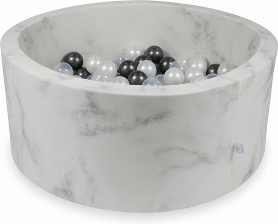 Ballenbad rond marmer - 115x30 cm - met 400 ballen - transparant wit ...
