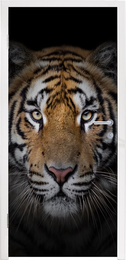 Deursticker Tijger - Wilde dieren - Portret - Zwart - Dieren - 85x205 cm - Deurposter | bol.com
