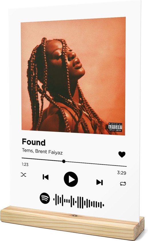 Songr Spotify Muziekbordje - Found - Tems, Brent Faiyaz - 20x30 - Wit ...