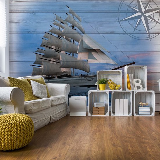 Fotobehang Rustic Sailing Ship Wood Planks | V8 - 368cm x 254cm | 130gr ...