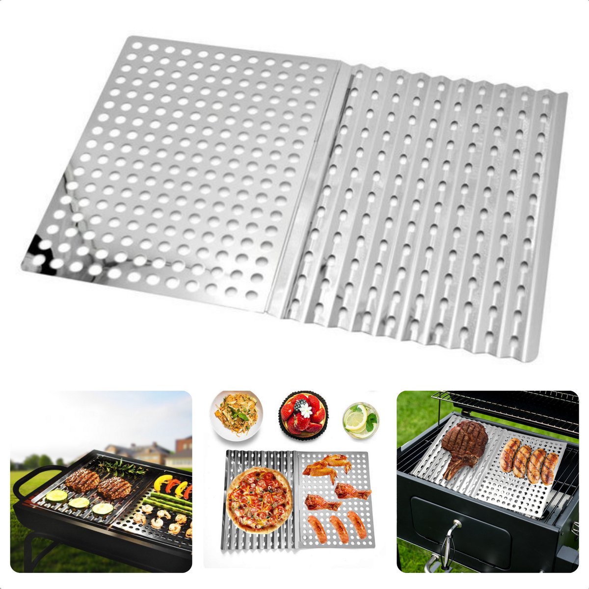 Cheqo® 2 Stuks Barbecue RVS Grillplaten - Grillrooster - Hapjesrooster ...