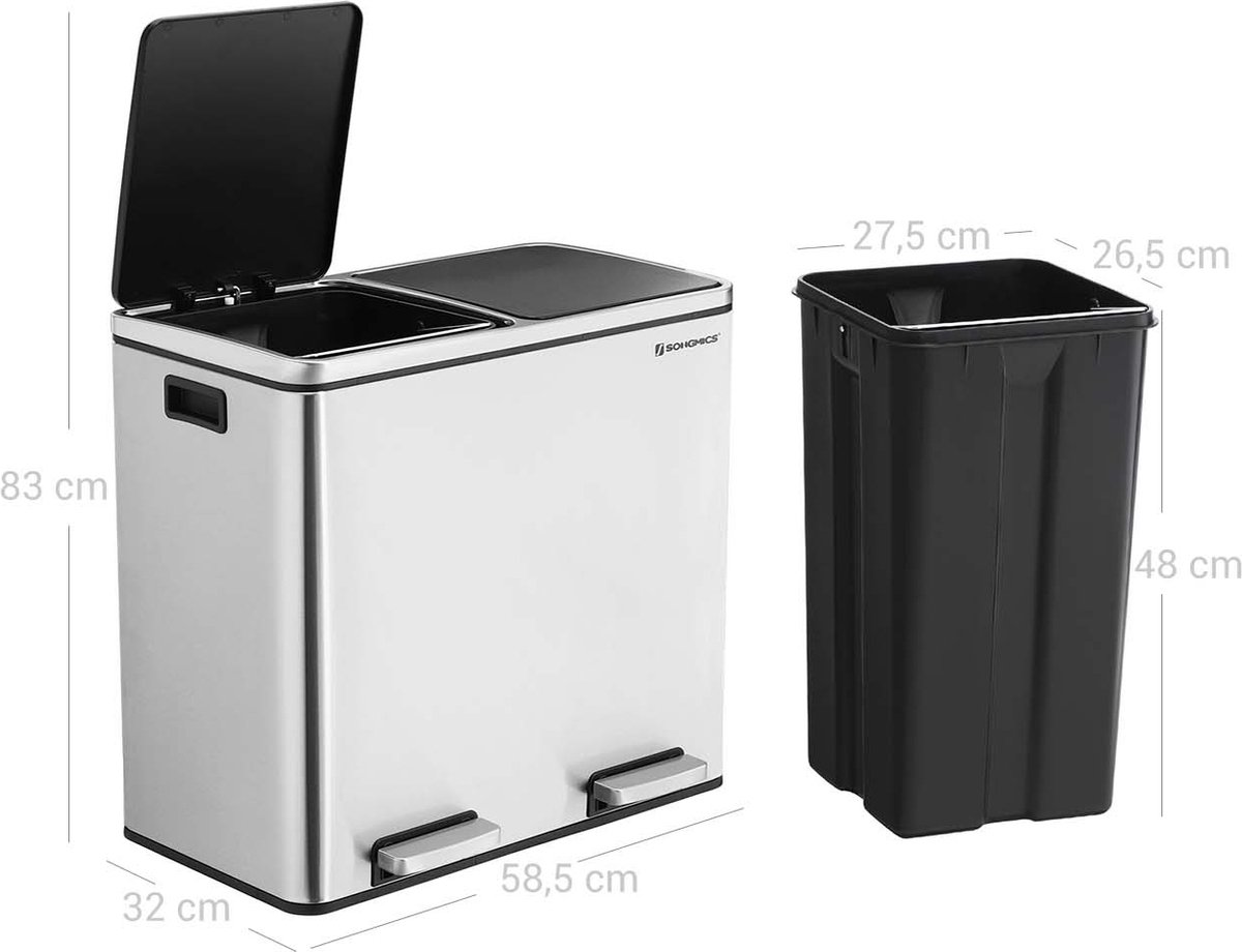 Pedaalemmer 2x30L - Prullenbak afvalscheiding - RVS - 2-delige ...