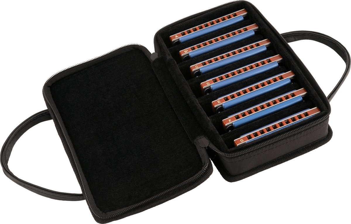 Fender Midnight Blues Harmonica 7-Pack mondharmonica set met opbergtas ...