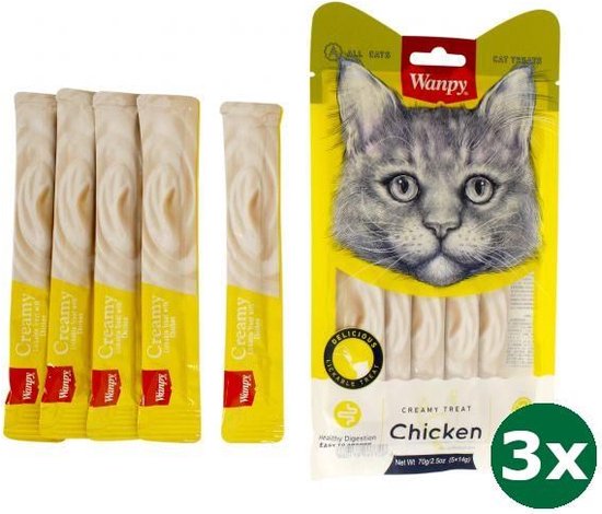 Wanpy creamy lickable treats chicken 3x 14 gr 5 st | bol.com