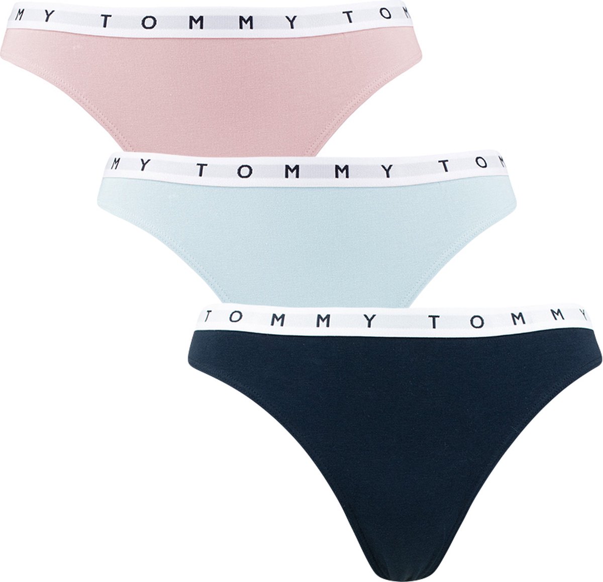 Tommy Hilfiger dames 3P strings basic blauw & roze - XS | bol.com