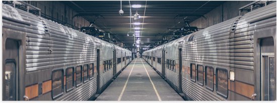 Poster (Mat) - Trein Station met twee Stilstaande Treinen - 120x40 cm ...