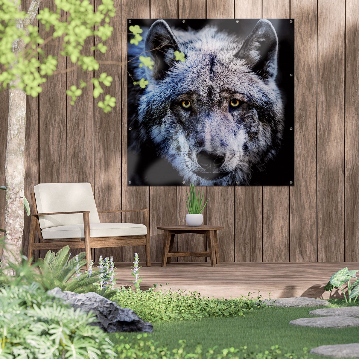 Gards Tuinposter Grijze Wolvenkop - Wolf - 120x120 cm - Tuindoek ...