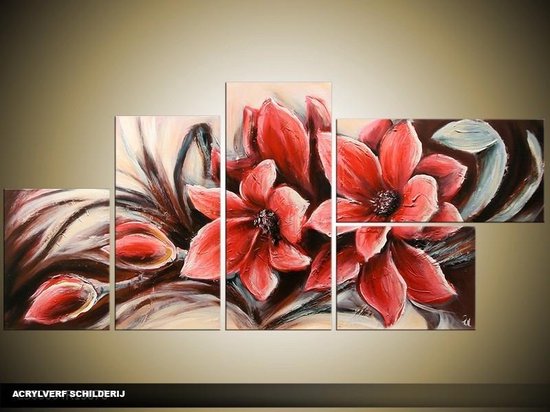 Schilderij - Magnolia - Rood, Crème - 150x70cm 5Luik - GroepArt ...