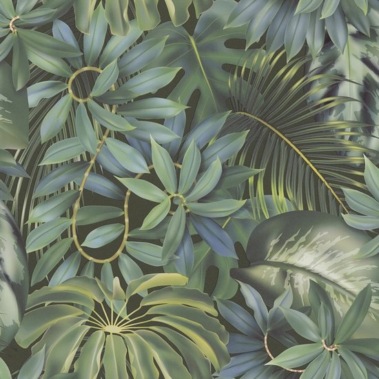 BLADEREN BEHANG | Jungle Botanisch - groen zwart geel - A.S. Création ...