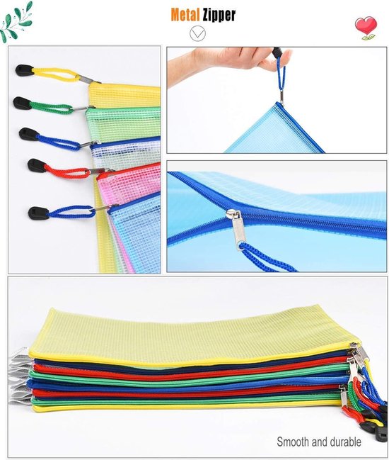 Documentzak Mesh Rits A4 - A5 Tas met Ritssluiting 15 Stuks 5 Kleuren ...