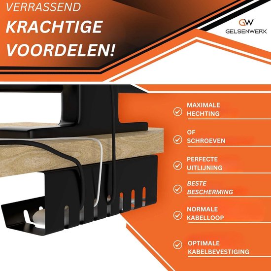 Set van 2 kabelgoten zwart 43 x 12 x 12 cm - kabelgoot bureau zonder ...