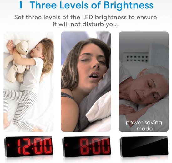 Electronic Alarm Clock - 3 Brightness Levels, USB Power Supply - Snooze Feature, Sound... | bol