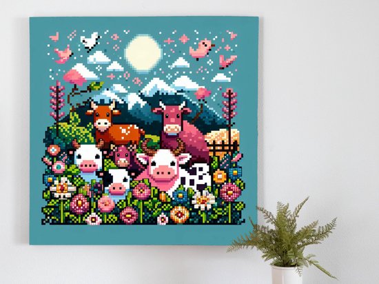 Pixel art vee schilderij | Pixelated Pastoral Paradise: A Vibrant ...