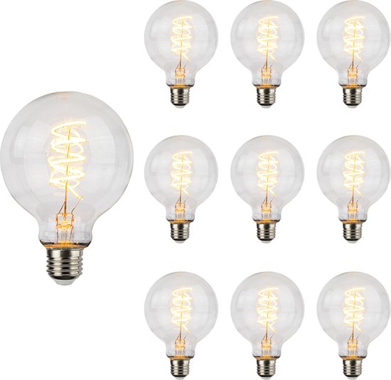 Bundelpakket | LED Filament Globe lamp spiraal | 80mm | 4 Watt | Dimbaar | 2400K -... | bol