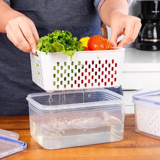 3 Pack Fresh Produce Saver Storage Containers with Drain Baskets ...