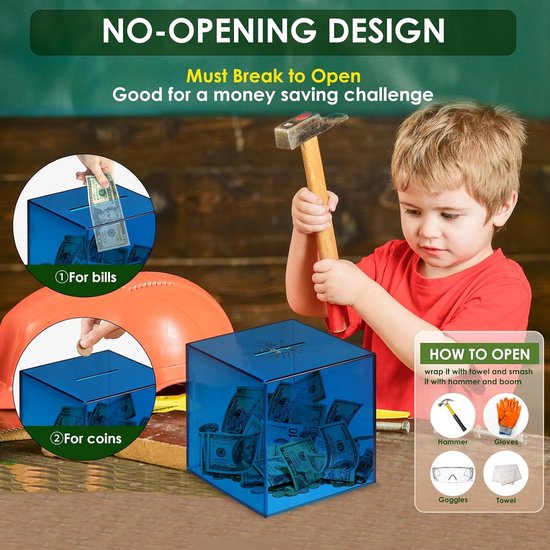 Spaarvarken zonder opening voor volwassenen om te breken - Acryl ...