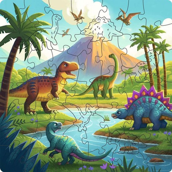 Houten Kinderpuzzel 44 Stukjes Dinosaurussen Wereld | bol