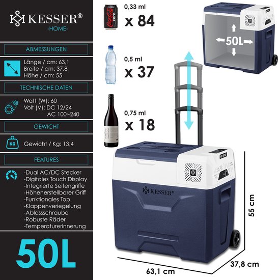 KESSER® Compressor Koelbox Elektrische Vriezer, met APP-bediening USB-aansluiting... | bol.com