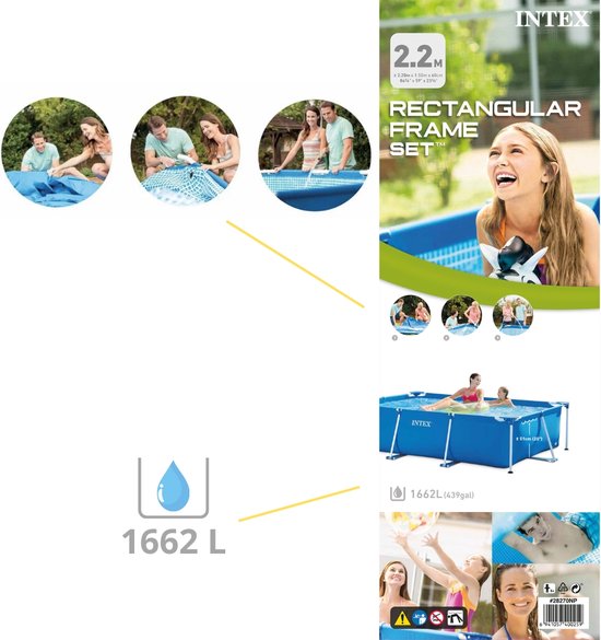 Piscine Cadre Rectangulaire Intex - Piscine Hors Sol - 220x150x60 cm ...