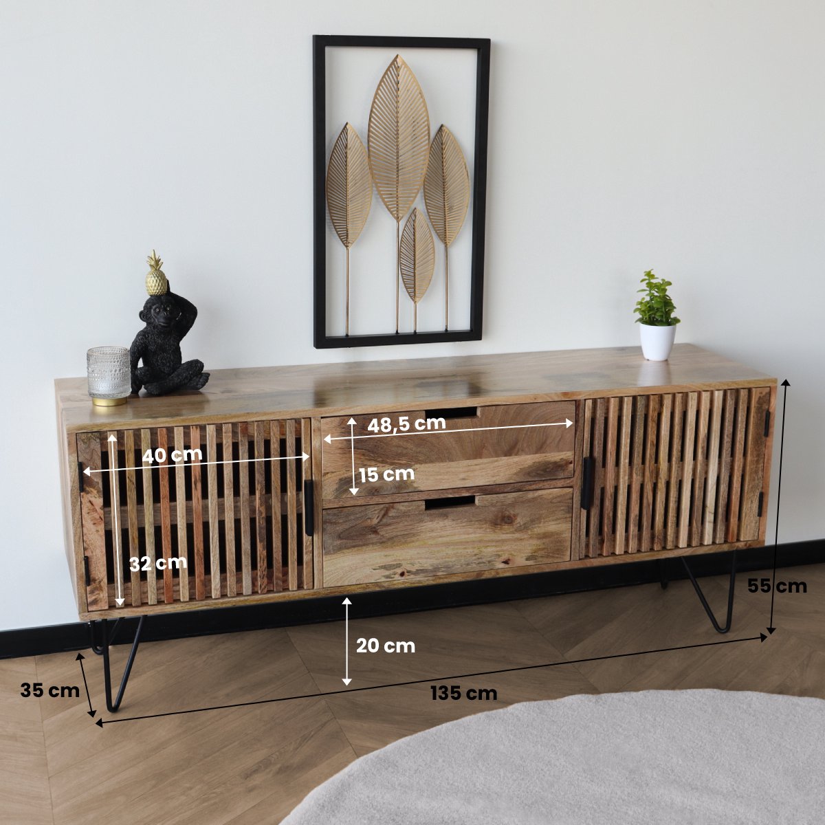 TV meubel mangohout Boro 135cm industrieel mango | bol.com