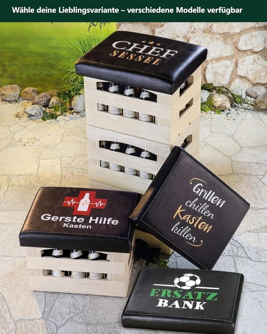 Bierkrat-opzetstuk ruststoel met bierdeksel memospel zitkussen voor ...