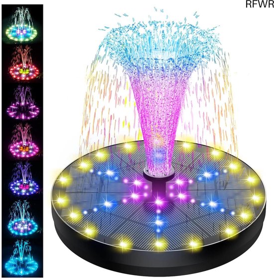 RFWR® Zonne-energie Fontein voor Vogelbad met LED Verlichting en 8 ...
