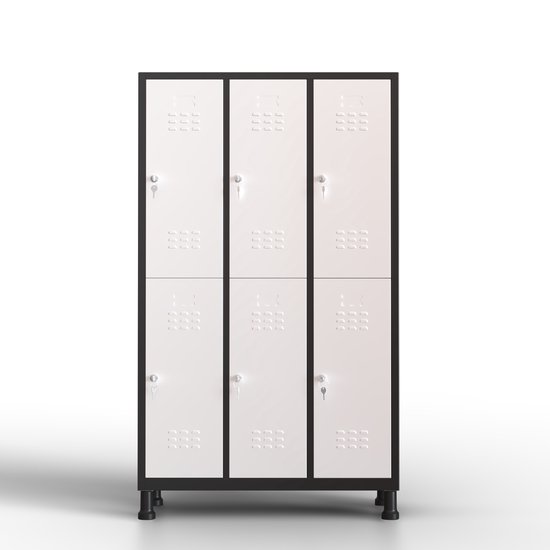 Metalen lockerkast 6 deuren, lockerkast met sleutel, wit en zwart, 180 ...