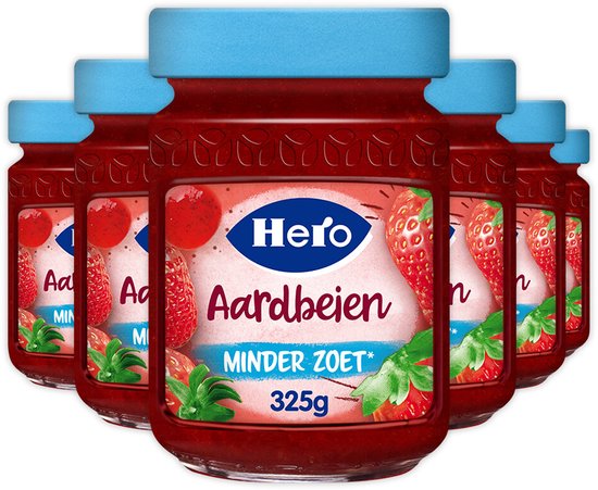 Hero Jam Minder Zoet Aardbeien - Broodbeleg - Jam - 6 potten à 325g | bol