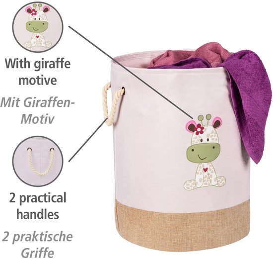 WENKO Wasmand Kids Greta Pink, ronde waszak voor kinderen in modern ...