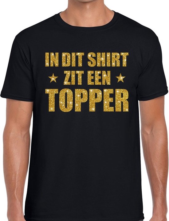 In dit shirt zit een Topper goud glitter tekst t-shirt zwart voor heren ...
