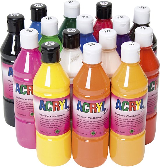 Acryl verf. primair kleuren. 15x500 ml/ 1 doos | bol