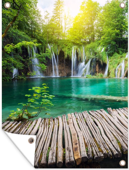 Poster de jardin Pont - Cascade - Nature - 90x120 cm - Décoration ...