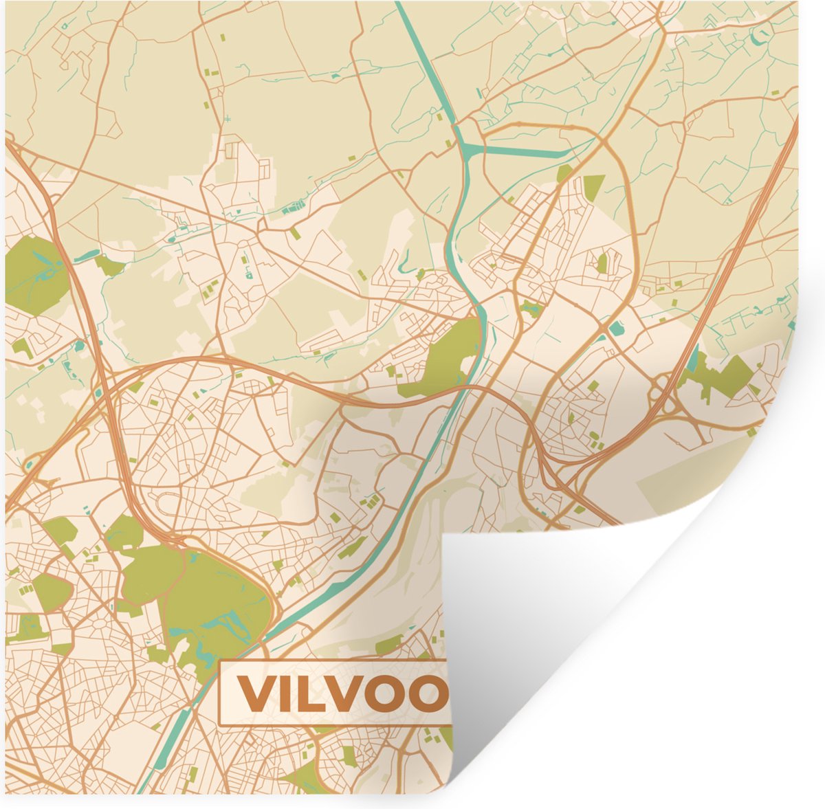 Stickers muraux - Vilvorde - Vintage - Carte - Plan de la ville - Plan ...