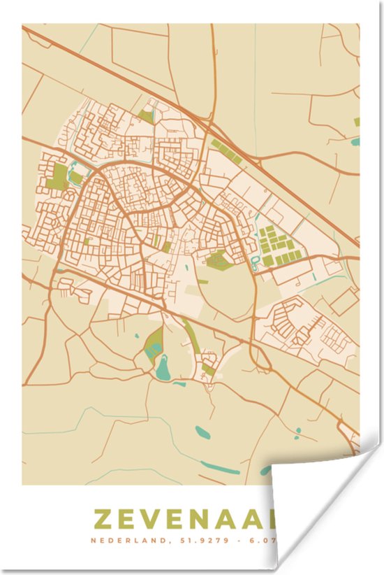 Poster Zevenaar - Stadskaart - Plattegrond - Kaart - 80x120 cm | bol
