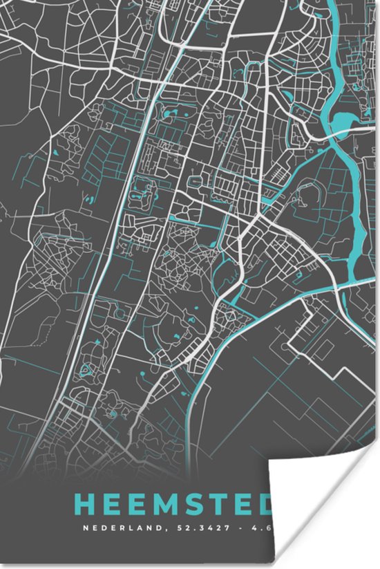 Poster Heemstede - Kaart - Plattegrond - Stadskaart - 80x120 cm | bol
