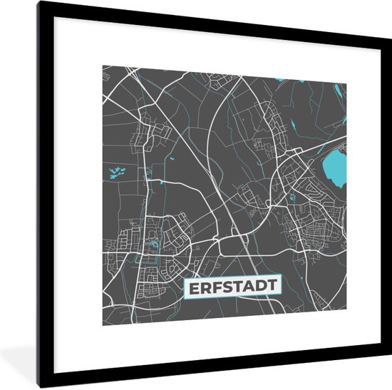 Fotolijst incl. Poster - Duitsland – Blauw – Erfstadt – Stadskaart ...