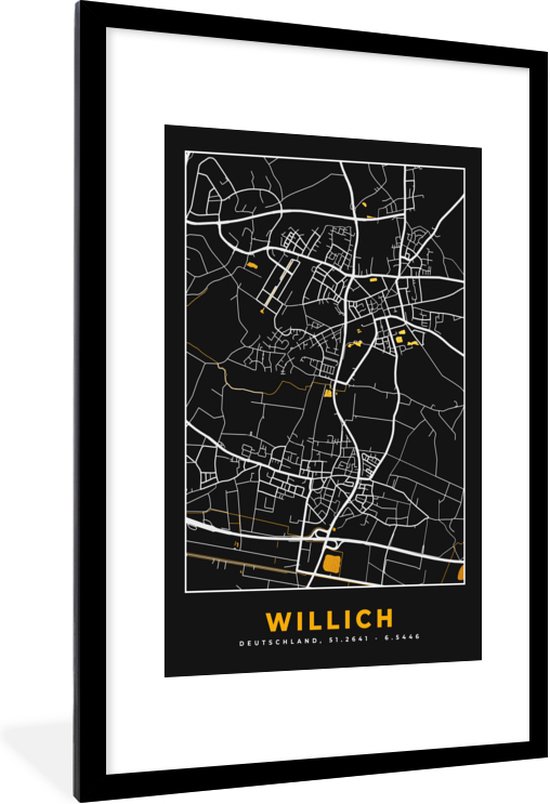Fotolijst incl. Poster - Stadskaart – Kaart – Willich – Gold ...