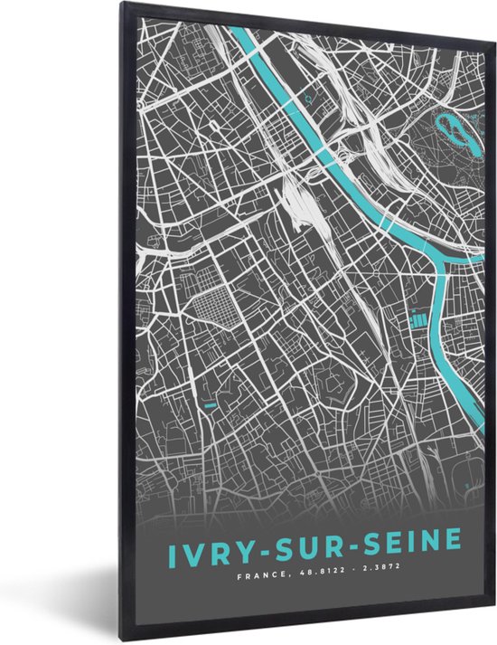 Fotolijst incl. Poster - Frankrijk - Ivry-sur-Seine - Kaart ...