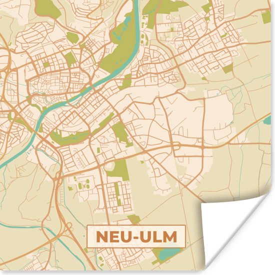 Poster Plattegrond - Neu-Ulm - Vintage - Kaart - Stadskaart - 50x50 cm ...