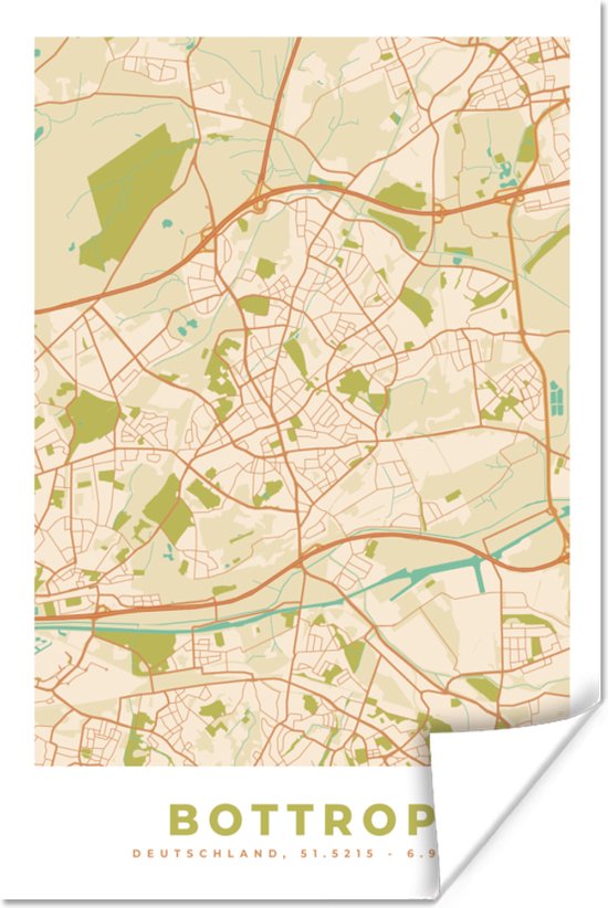 Poster Bottrop - Kaart - Vintage - Stadskaart - Plattegrond - 40x60 cm ...