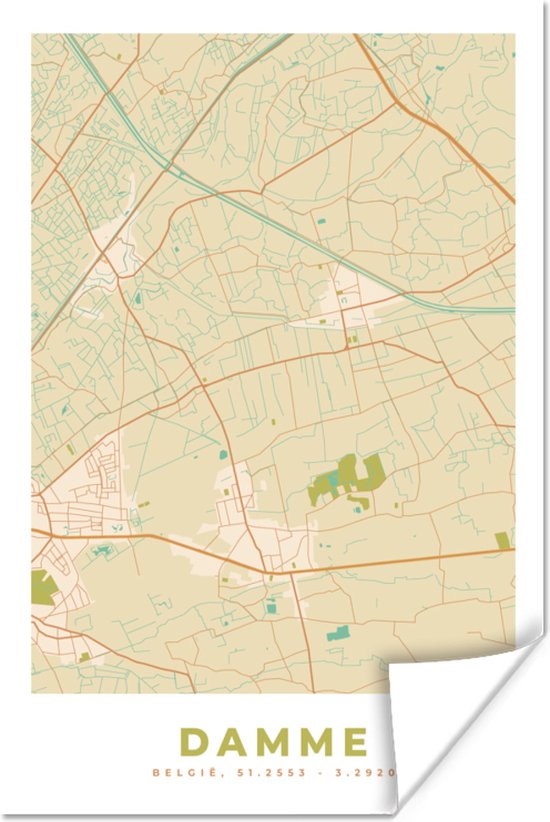 Poster Damme - Kaart - Vintage - Stadskaart - Plattegrond - 20x30 cm | bol