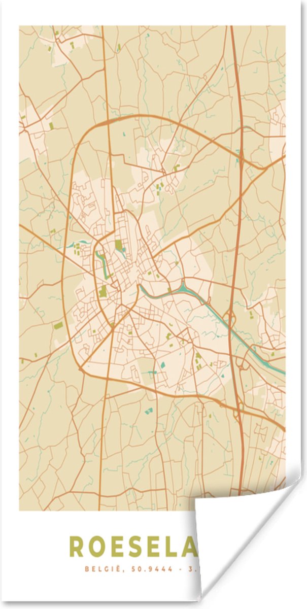 Poster Plattegrond - Stadskaart - Roeselare - België - Kaart - 60x120 ...
