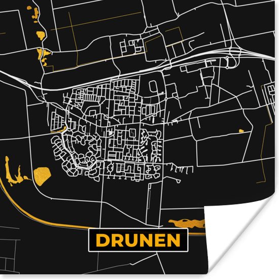 Poster Plattegrond - Stadskaart - Kaart - Drunen - 100x100 cm XXL | bol