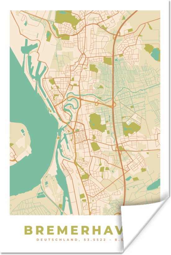 Poster Bremerhaven - Plattegrond - Kaart - Vintage - Stadskaart - 40x60 ...