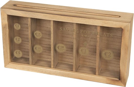 Spaarpot 28*5*15 cm - Bruin Hout / glas Leuke Spaarpot Spaarvarken ...