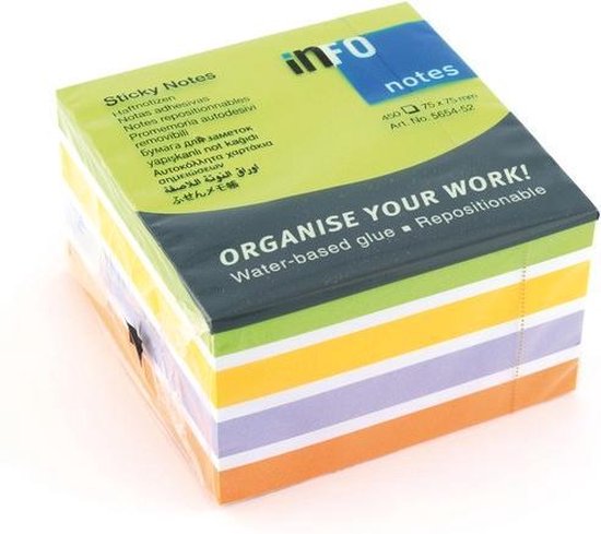 Info Notes - Sticky Notes Cubes - 75 x 75 mm - assorti - 450 vel - IN ...