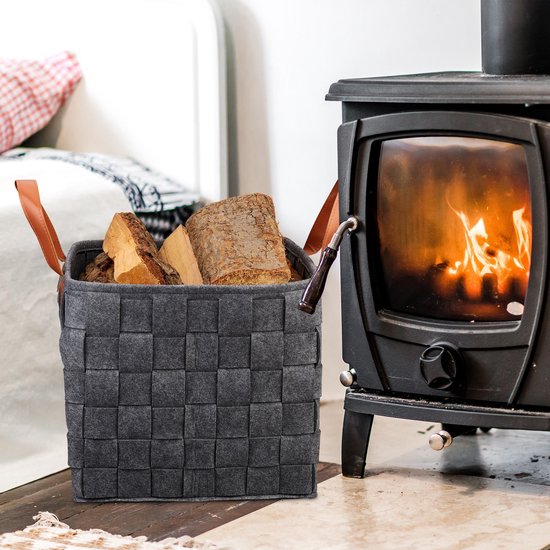 relaxdays Vilten mand gevlochten - opbergmand vilt - opvouwbare ...